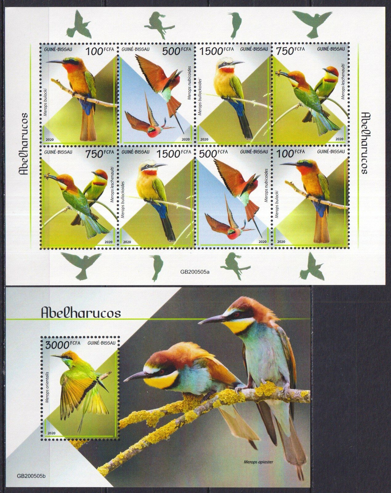Марки 2020 год Гвинея-Биссау Щурковые Птицы Фауна #11416-11420 1KB+BL1964 MNH