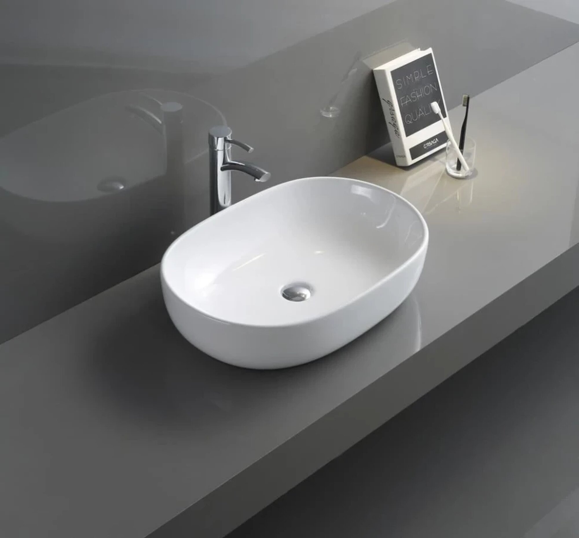 Раковина для ванной CeramaLux 9026В, 13.5х35х48 см, накладная, фаянс, белый