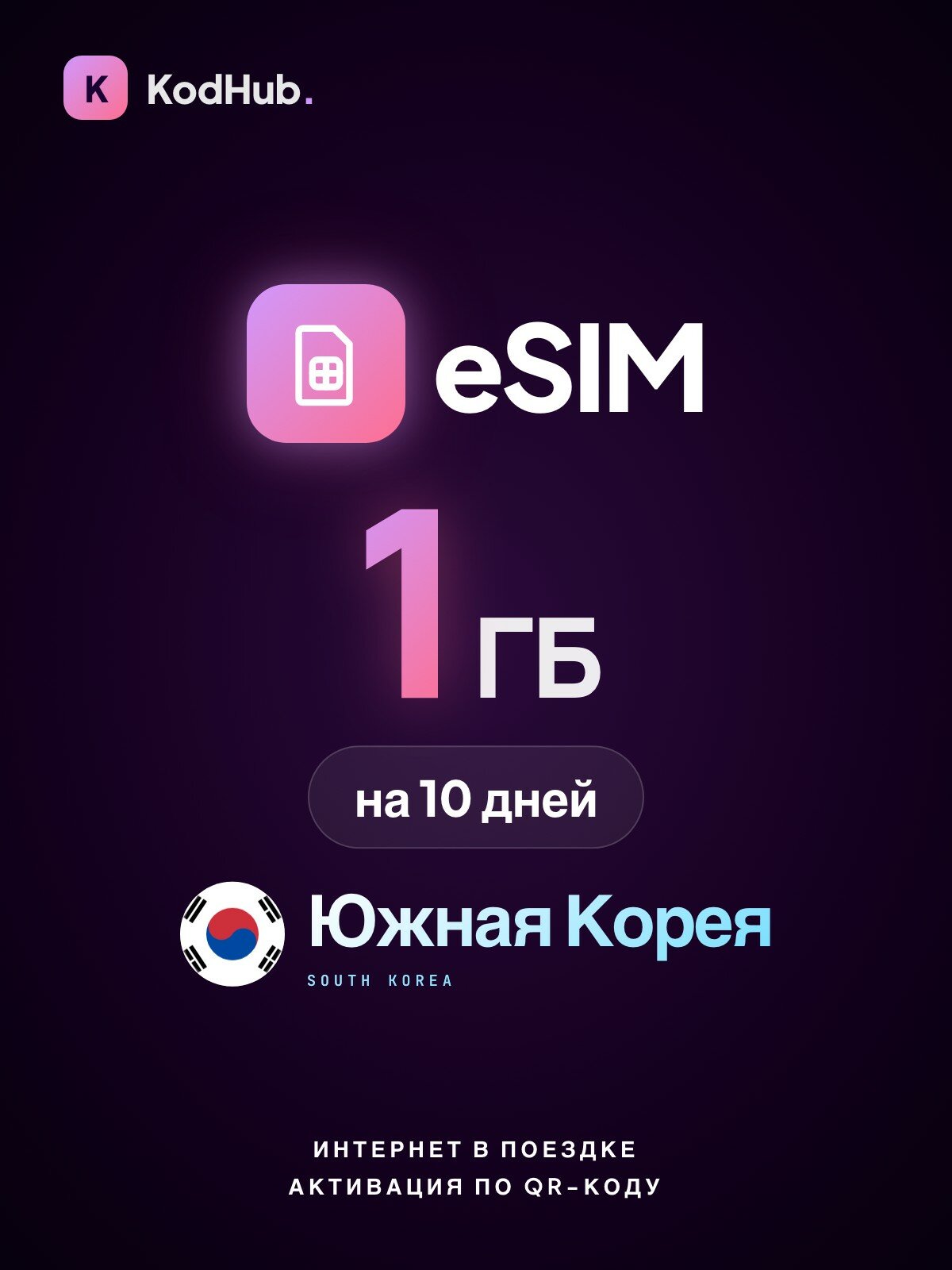 Туристическая eSIM Южная Корея 1 ГБ на 10 дней | интернет в поездке, связь за границей | QR-код активации
