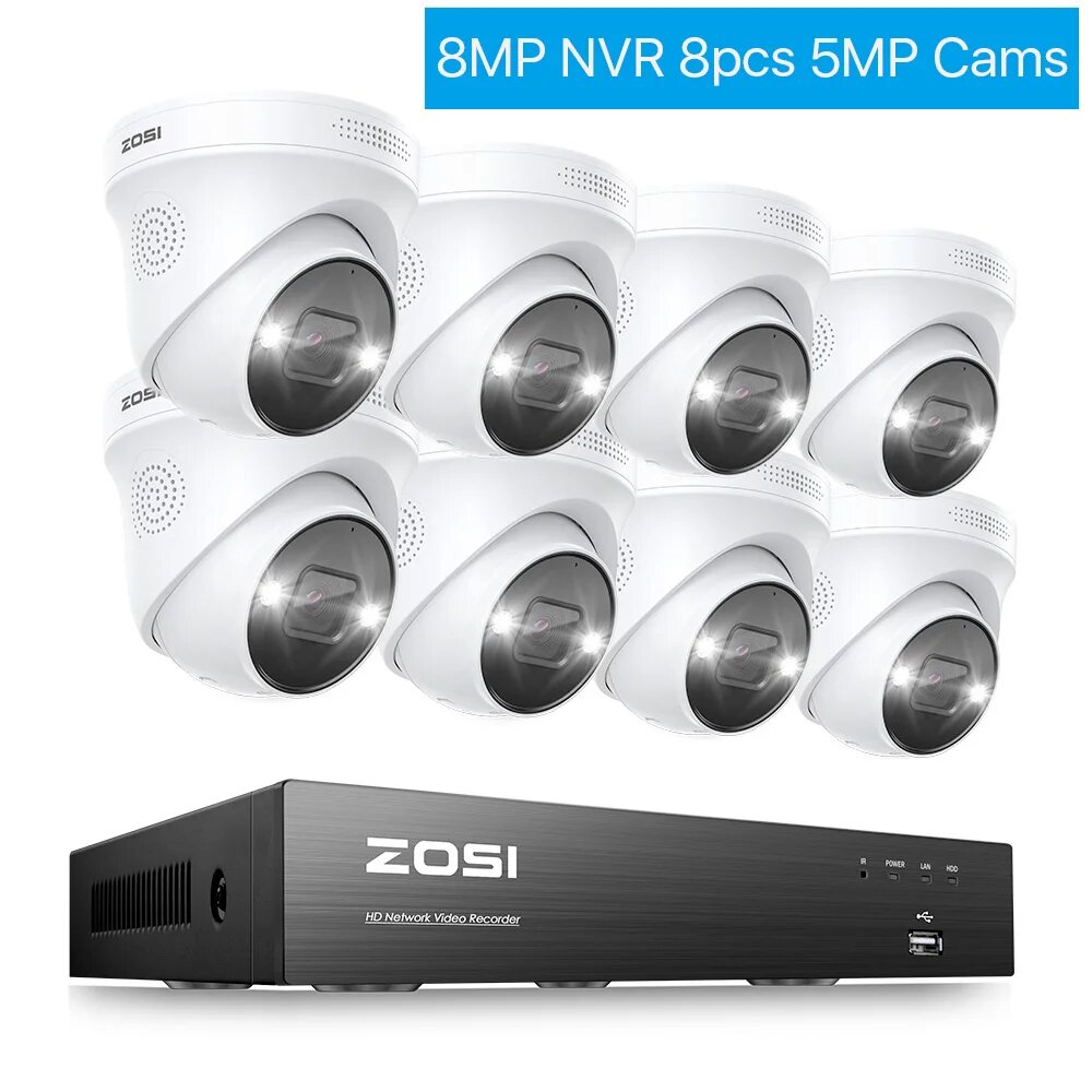 Система видеонаблюдения ZOSI 4K PoE с камерами 8 портов 16-канальный NVR CCTV 8 МП с детекцией людей/транспорта IP-камера для охраны 8 МП/5 МП наружная/внутренняя