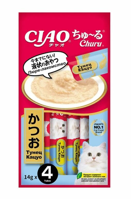 Inaba Ciao Churu лакомство-пюре для взрослых кошек с тунцом Кацуо - 14 г х 4 шт