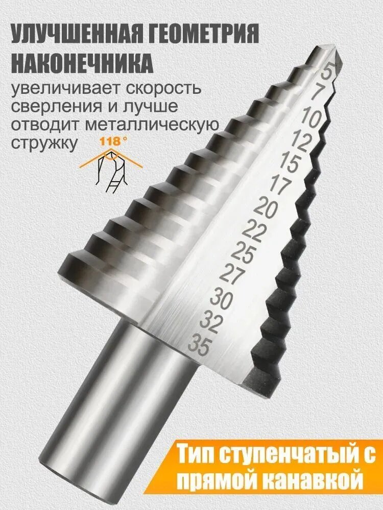 Сверло ступенчатое XCAN по металлу HSS 5-35 мм, 71 мм
