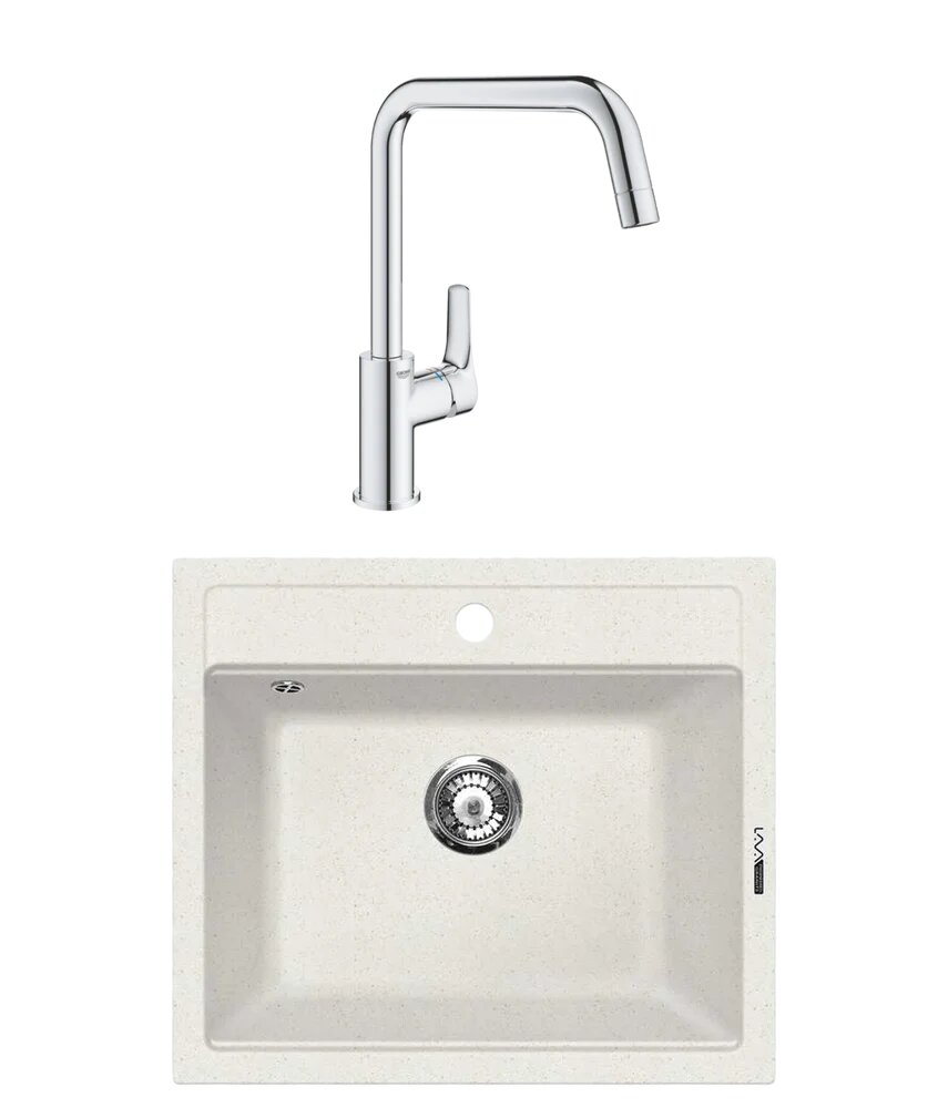 Комплект Мойка Lava Q2. LAT 56x50, латте, кварц / Смеситель Grohe Eurosmart 30567000 глянцевый хром
