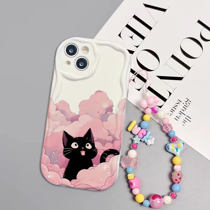 Милый чехол с цепочкой Black Cat для OPPO Realme 15 14 13 12 Pro 11 C75 C71 Note 60 C63 C53 C51 C61 C55 C11 C35 C67 Мягкий чехол для телефона