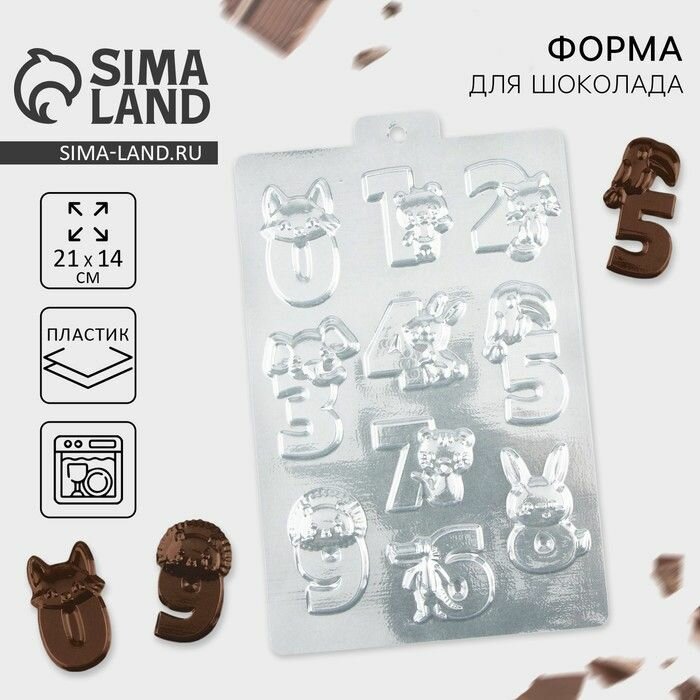 Форма для шоколада "Учим цифры", 10 ячеек, фабричное производство, 21x14 см
