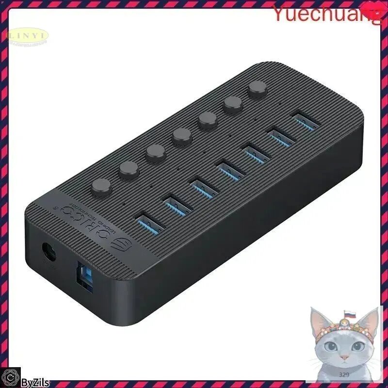 ORICO CT2U3-7AB-BK USB HUB 7 портов с индивид. выключателями, EU Plug (черный)