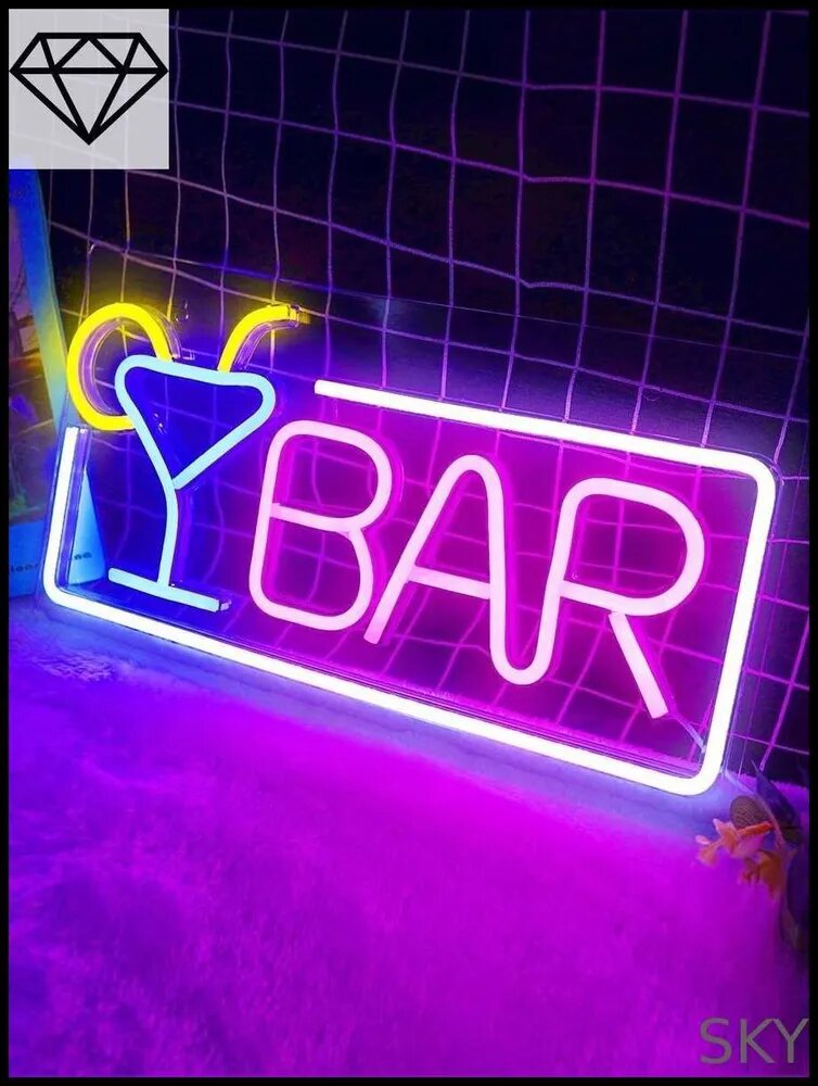 Неоновая вывеска Bar LED для украшения стен в спальне гостиной баре или мужской комнате с атмосферным освещением