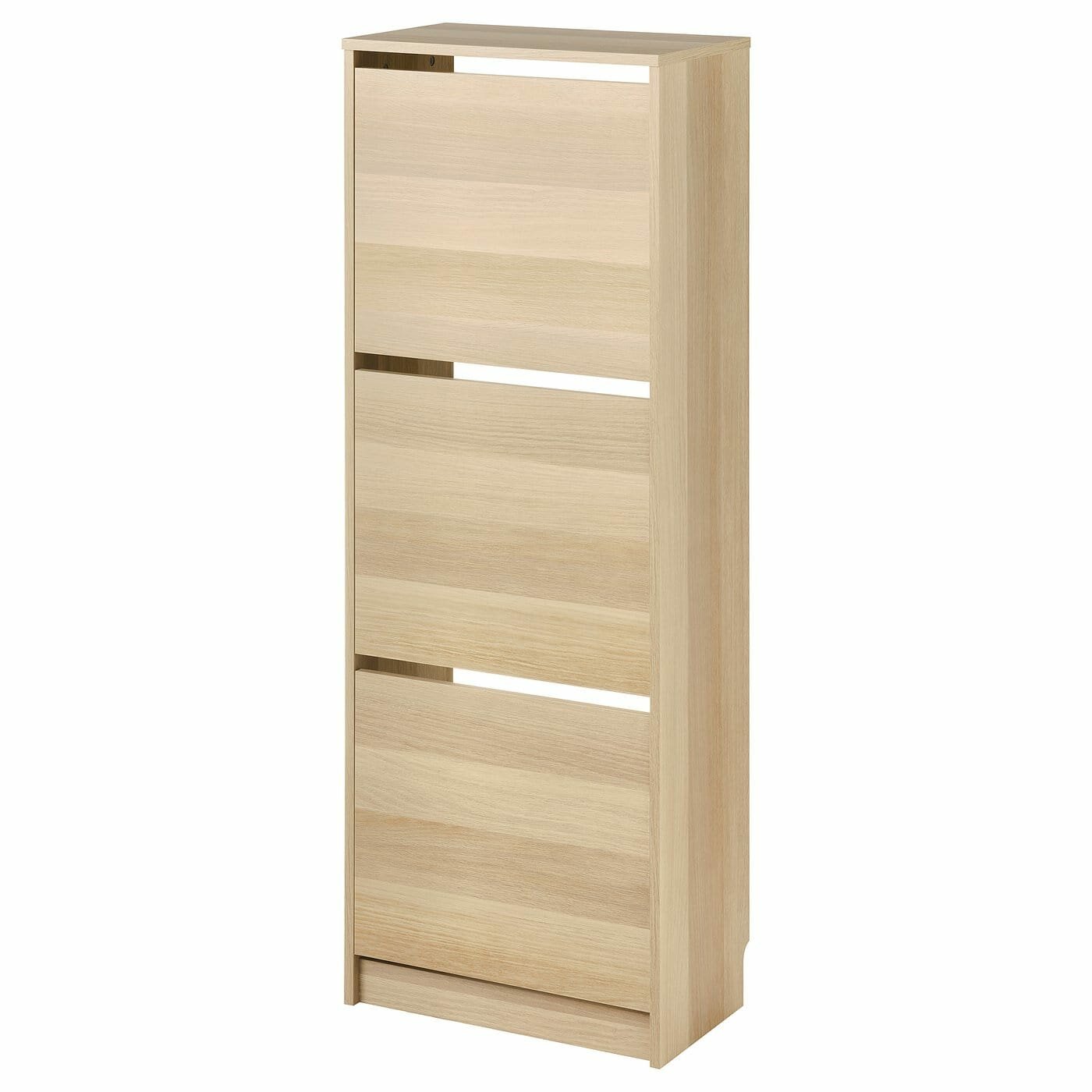 Обувница ikea bissa, дубовый шпон, 3 отделения, 49x28x135 см 105.302.21