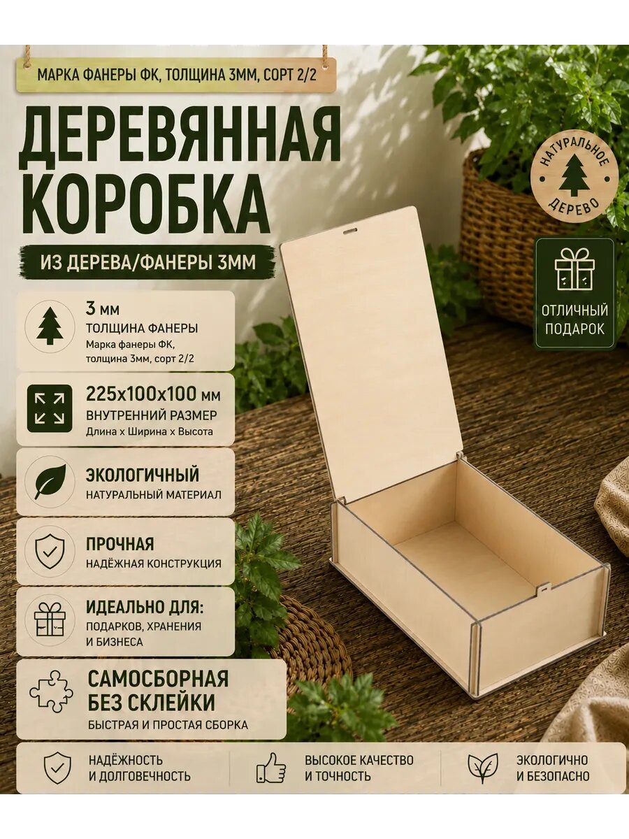 Коробка подарочная ящик деревянный декоративный с крышкой