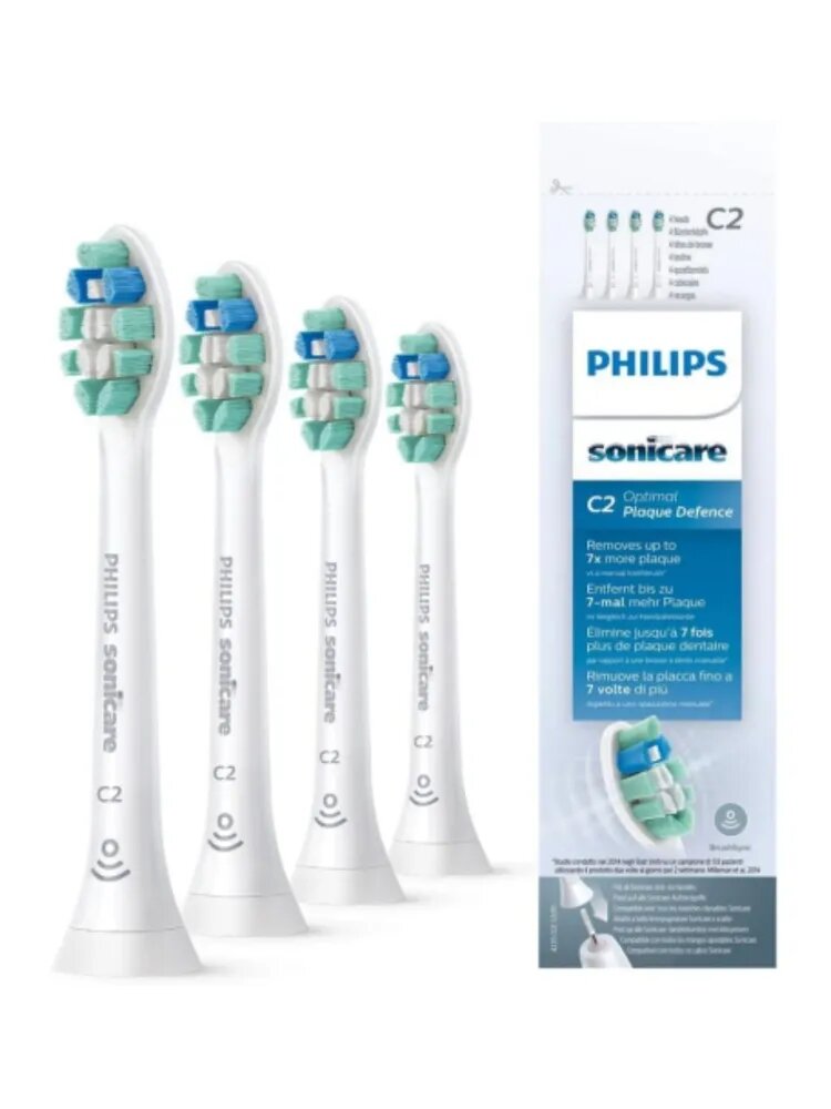 XiangXian Насадки для электрической зубной щетки YouVogue Sonicare C2 Optimal Plague Defence HX9022/10, для бережного удаления налёта, 4 шт, белый