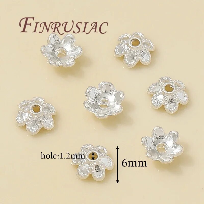 Серебряные шапочки для бусин FINRUSIAC, 6 мм, отверстие 1.2 мм