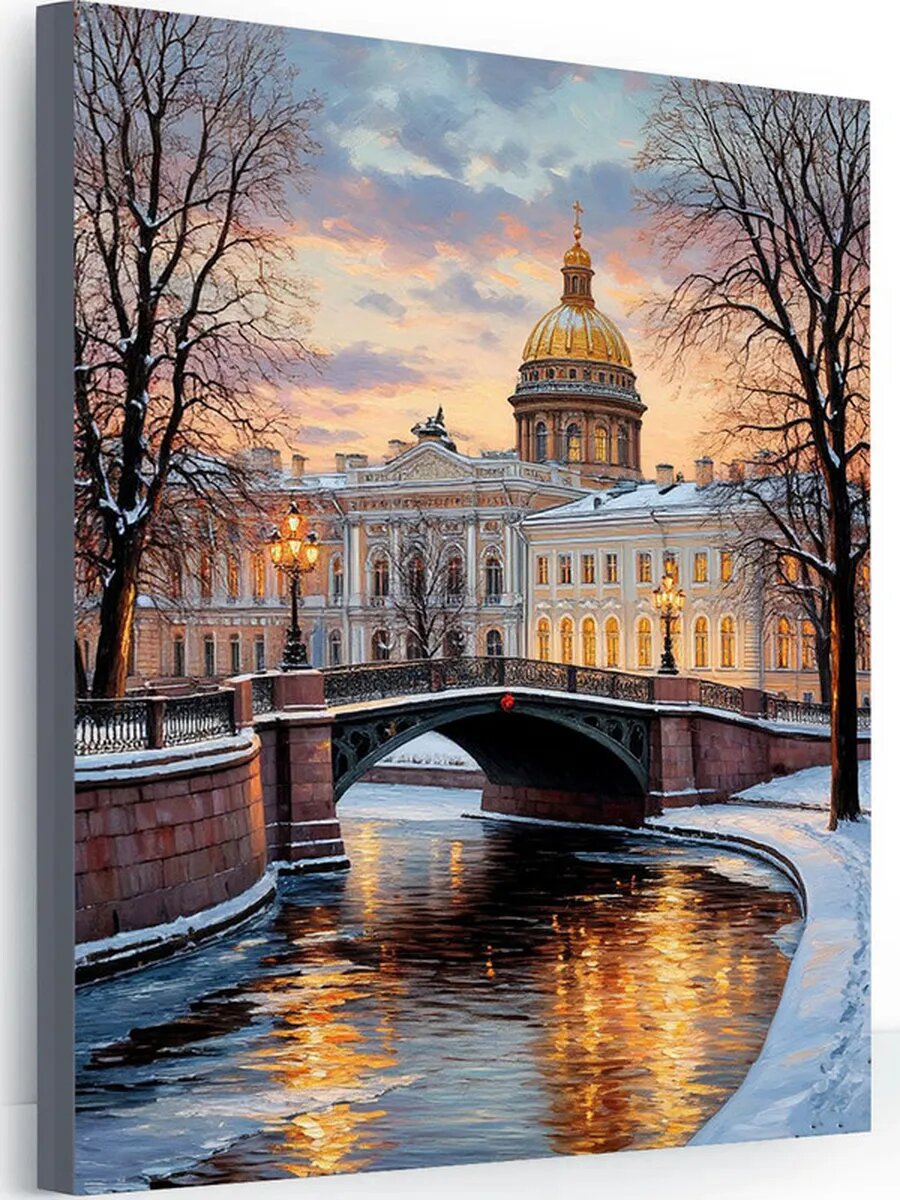 Картина на стену для интерьера "Мост и собор питер", на подрамнике, 40 x 50 см