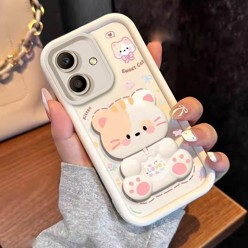 Чехол для OPPO A3 5G OPPO A3 4G OPPO A3X OPPO A5i 4g, мягкий силиконовый ударопрочный чехол, новый дизайн, эстетичный кот с держателем, черно-белый JTMMZJ01 силиконовый чехол для смартфона чехол с котом и держателем