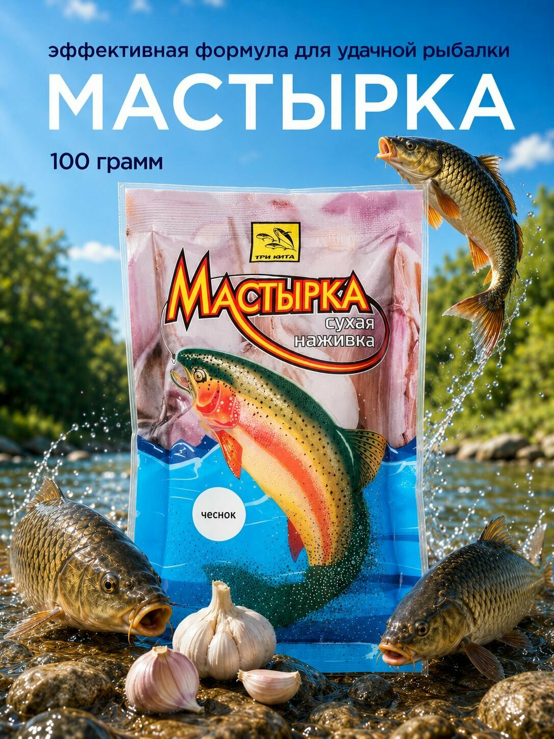 Мастырка для рыбалки Чеснок, 100 г - сухая наживка и тесто для карпа, карася, леща, плотвы, фидера