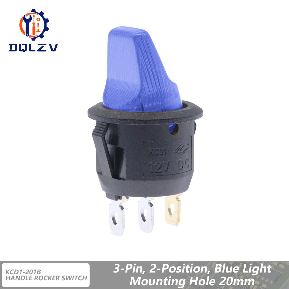 Круглый тумблер DQLZV 12В с LED подсветкой Синий, Синий, 5PCS