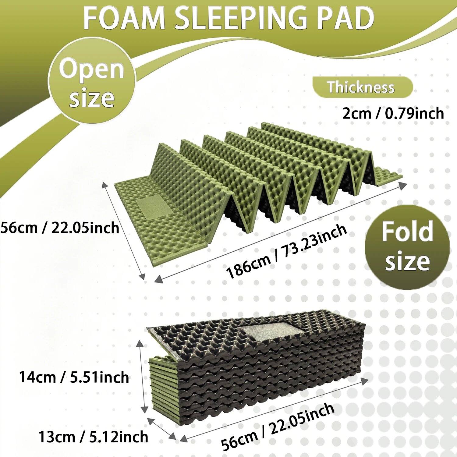 Складной коврик для кемпинга 186x56x2см, Green and Black
