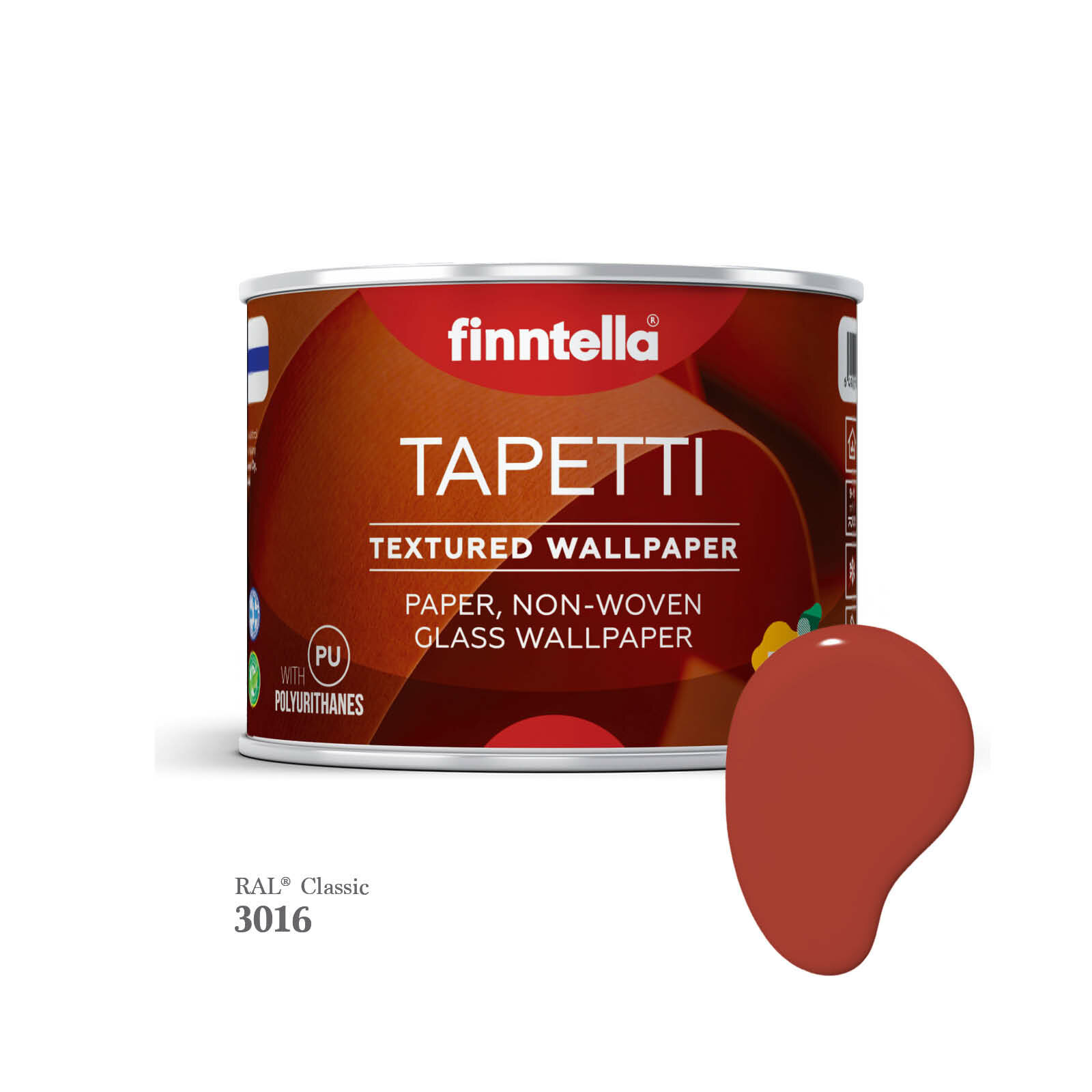 Шелковисто-матовая краска для обоев под окраску TAPETTI SILKKI Matta FINNTELLA, Цвет RAL 3016 Кораллово-красный (CoRAL red), 0,45л