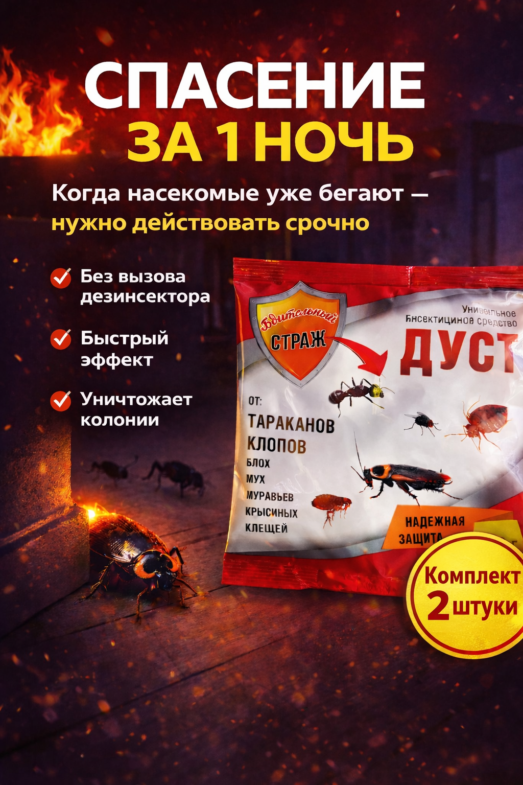 Дуст порошок универсальный от насекомых в доме, 2 шт