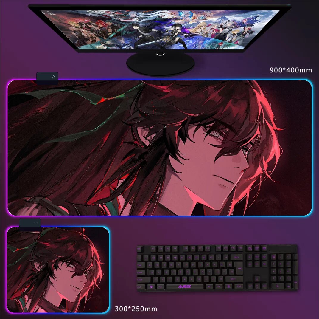 Коврик для мыши с подсветкой RGB 3 мм толщина 700x300 мм большой для офиса