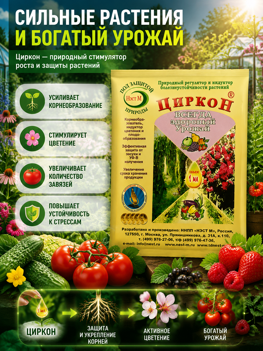 Удобрение для всех видов растений циркон, регулятор роста 1 мл