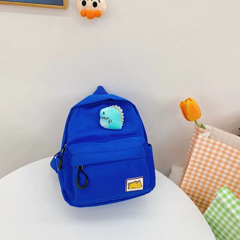 Универсальный синий школьный рюкзак для детей 3-6 лет с брелоком-коровой