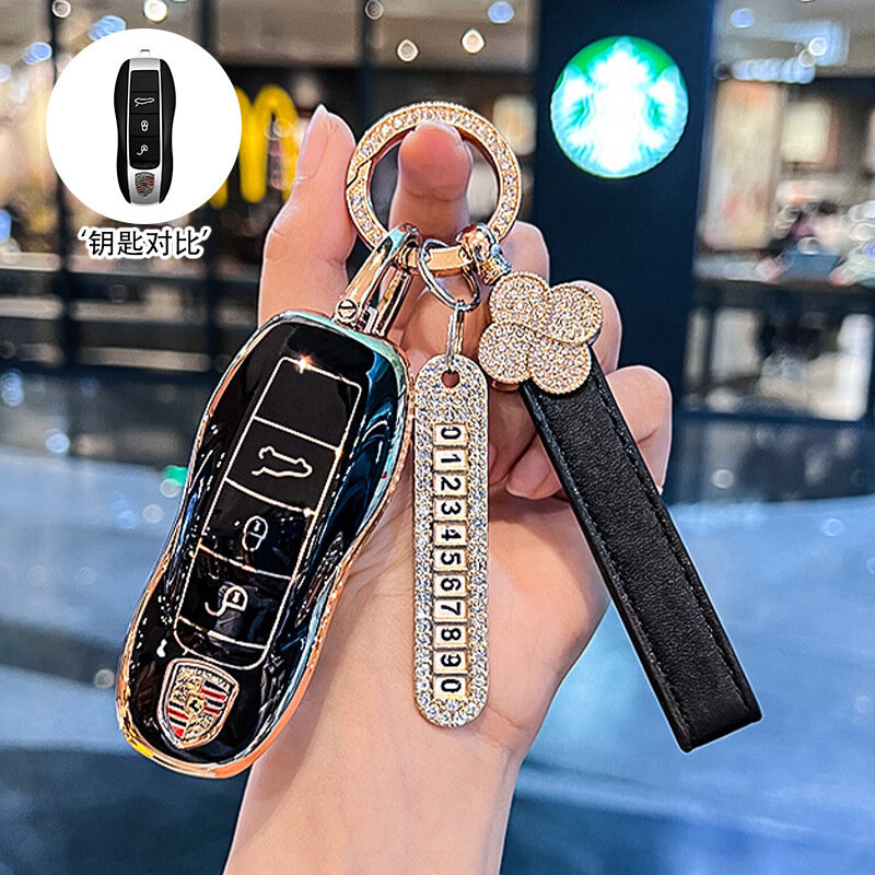 Porsche Темно-серый с лентой из четырехлистного клевера и номерной табличкой чехол для ключа-брелока для Macan Cayenne