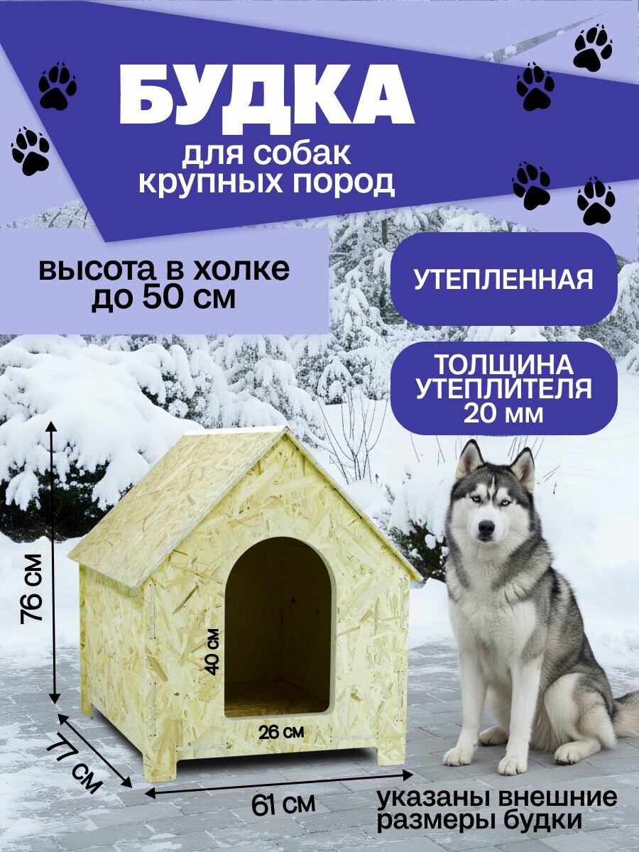 Будка для собак уличная деревянная, для крупных пород утепленная