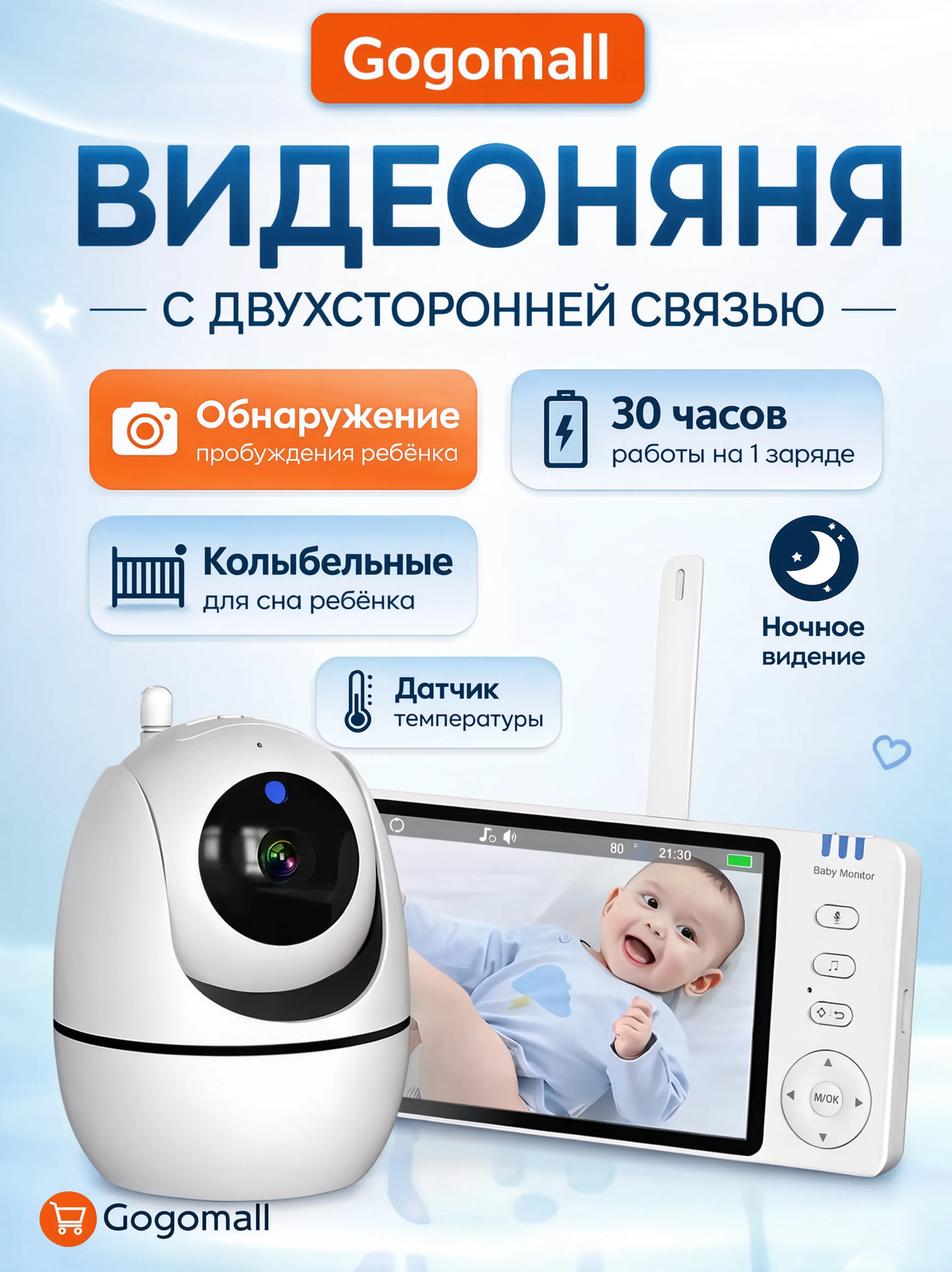 Видеоняня, радионяня для малышей с камерой, видео няня с монитором, связью и колыбельными