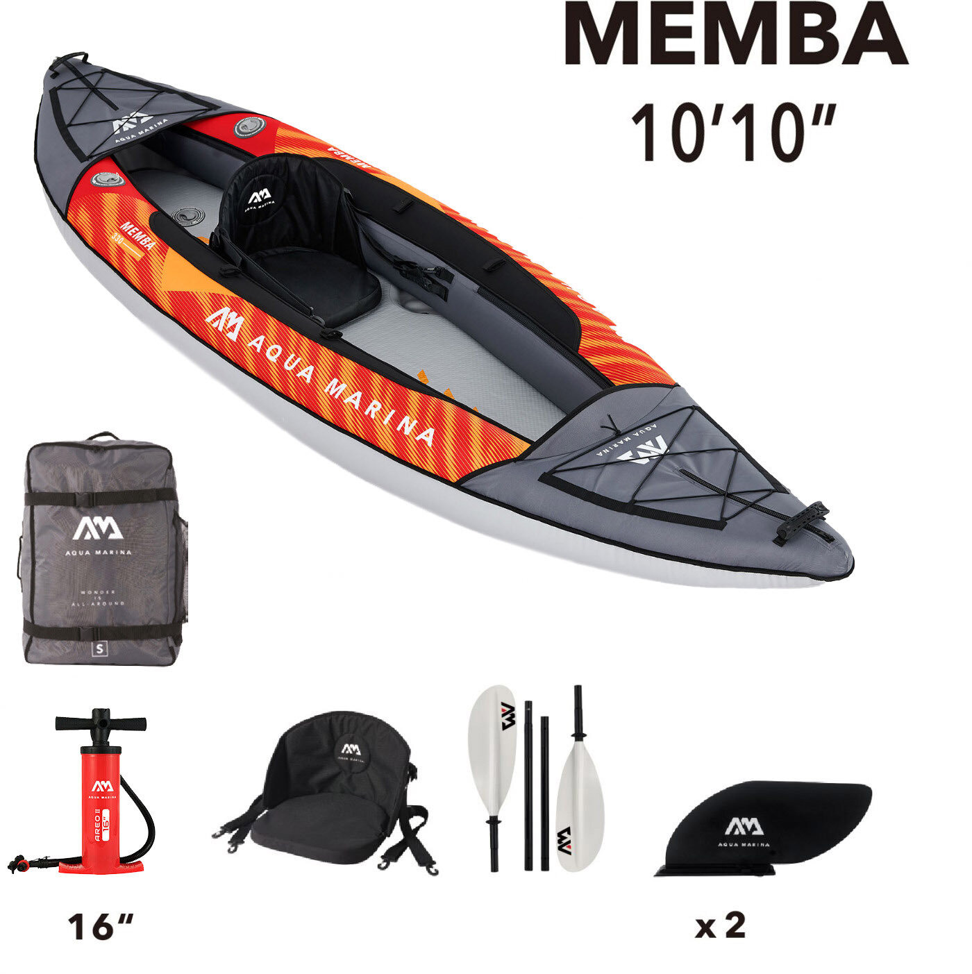 Каяк надувной одноместный с веслом Aqua Marina Memba-330 одноместный грузоподъемность 110 кг.