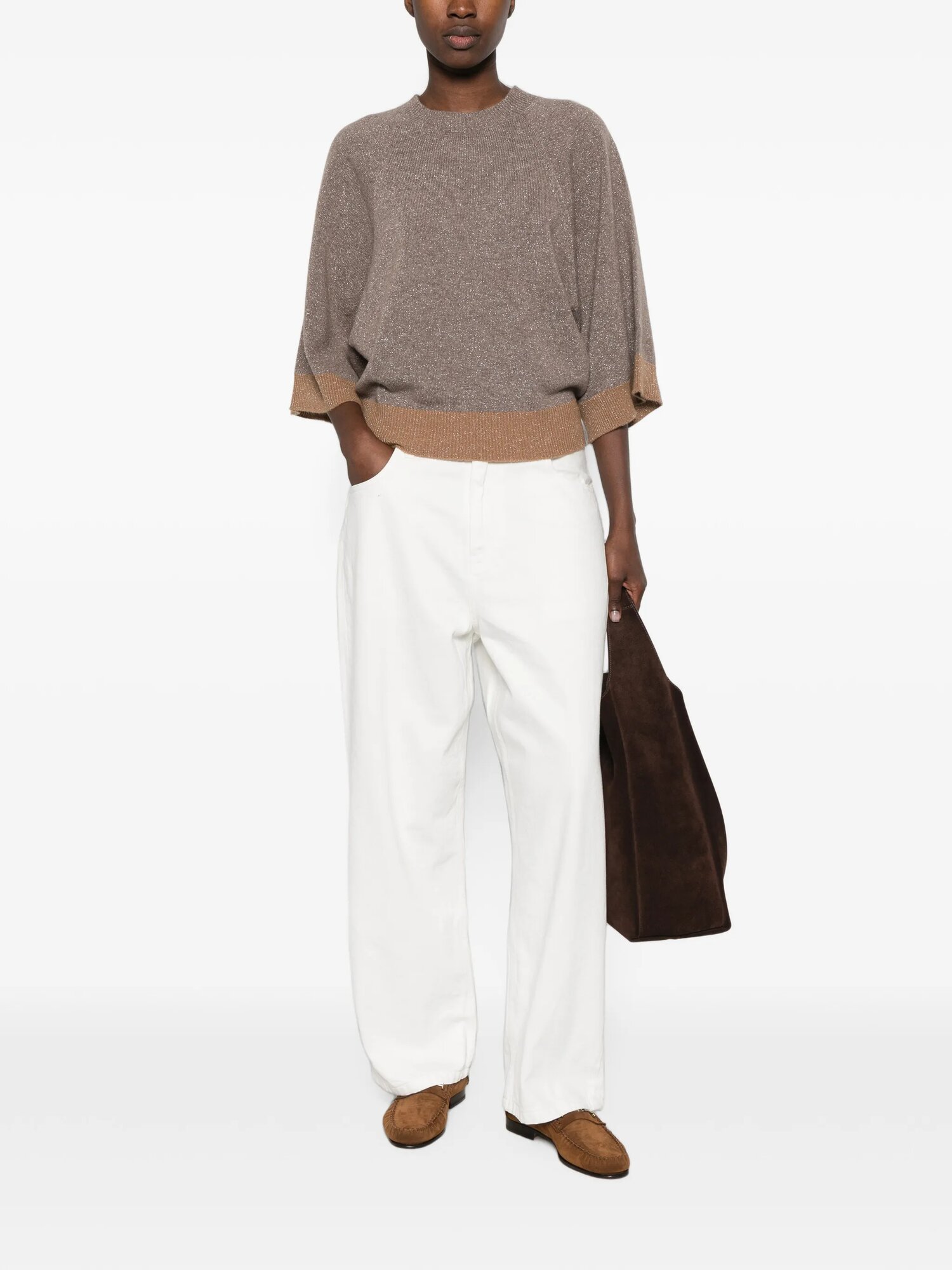 Свитер Twinset Milano Metallic-thread wide-sleeve top, размер 38, , brown — фото 1