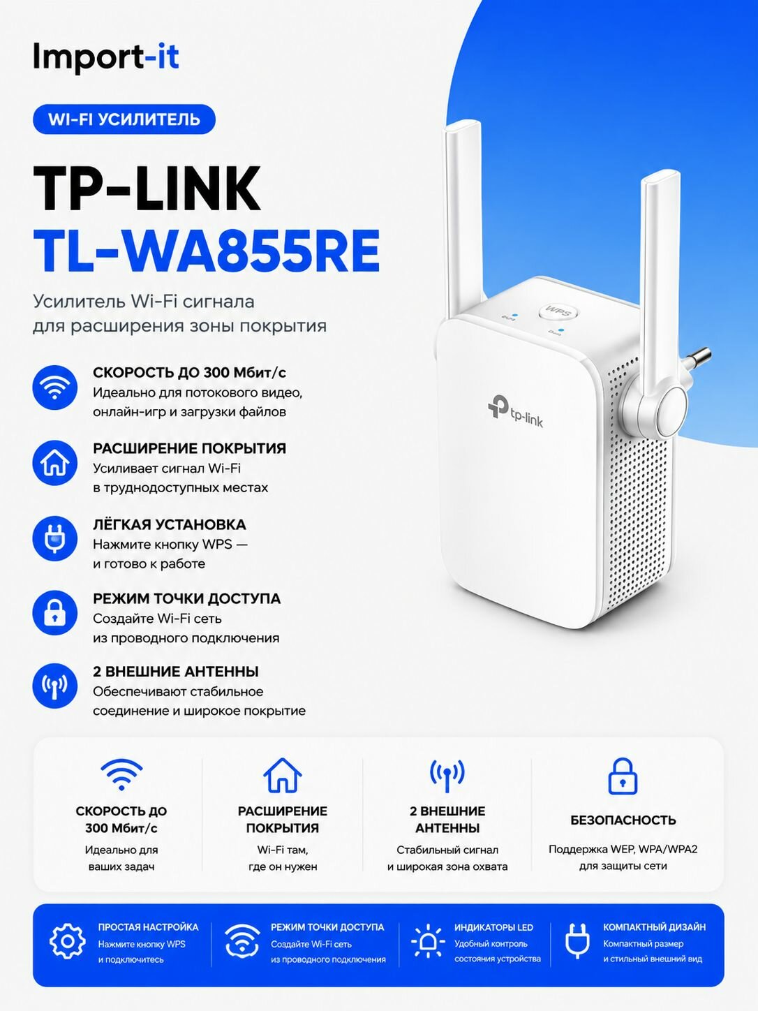 TP-Link TL-WA855RE Усилитель Wi-Fi-сигнала, белый