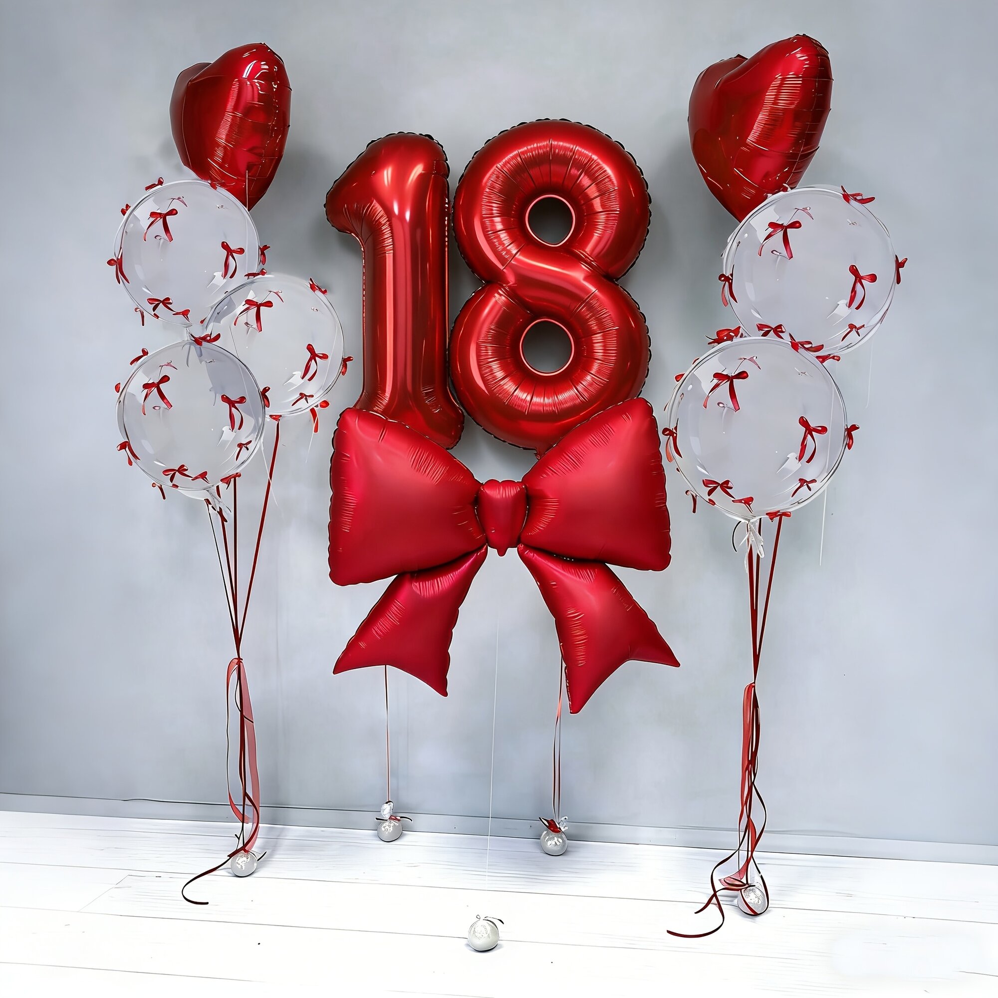 Набор для дня рождения, красные фольгированные шары с цифрой 18, 40 дюймов, красные сердечки 18 дюймов, лента и прозрачные шары