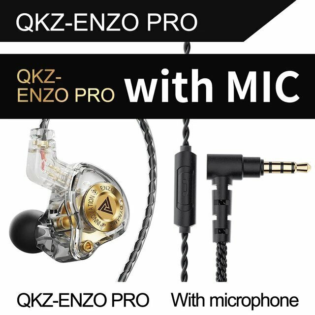 Проводные наушники QKZ ENZO PRO Metal, с большими динамическими излучателями и 3,5-мм микрофоном, игровые внутриканальные наушники, наушники для диджеев и любителей музыки.