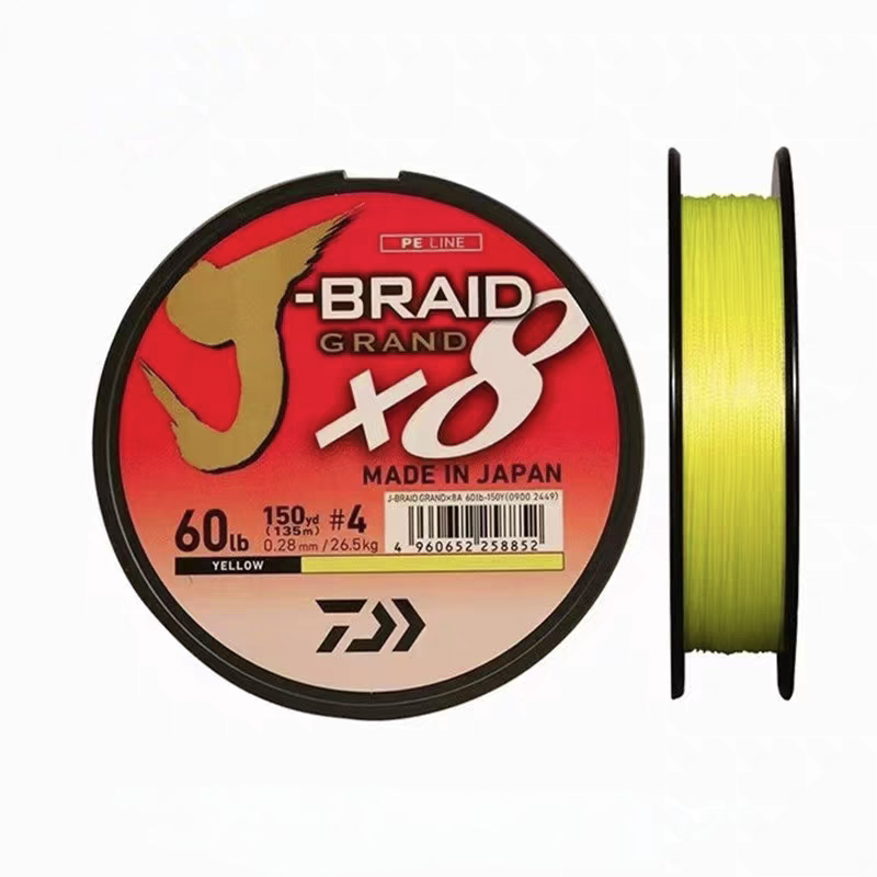DAIWA J-BRAID X8 8-Плетеный PE-Леска Желтая 135м 2.5 Размер Высокая Прочность Для Рыбалки В Пресной Воде