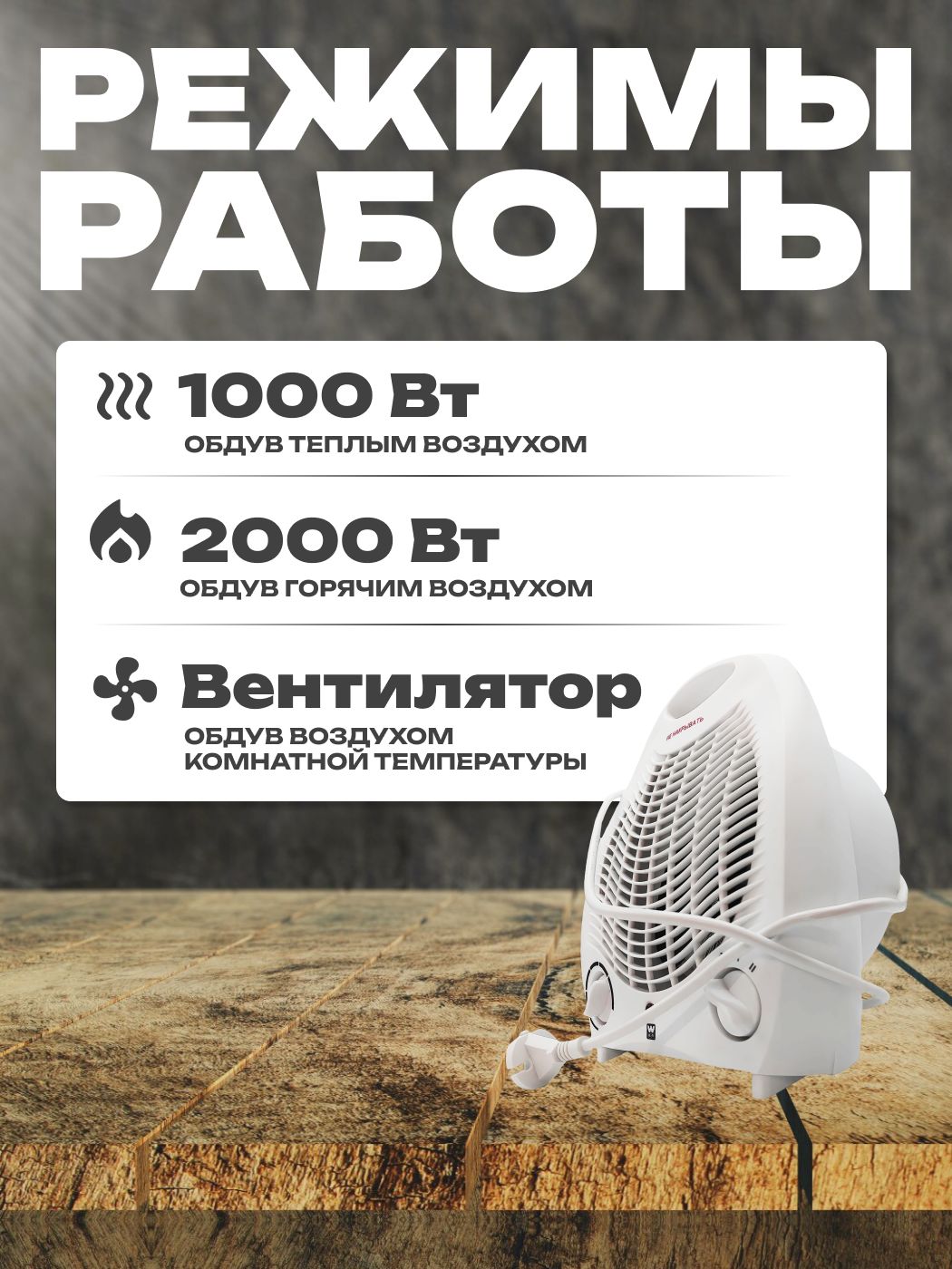 Тепловентилятор обогреватель для дома 2000 Вт — фото 1