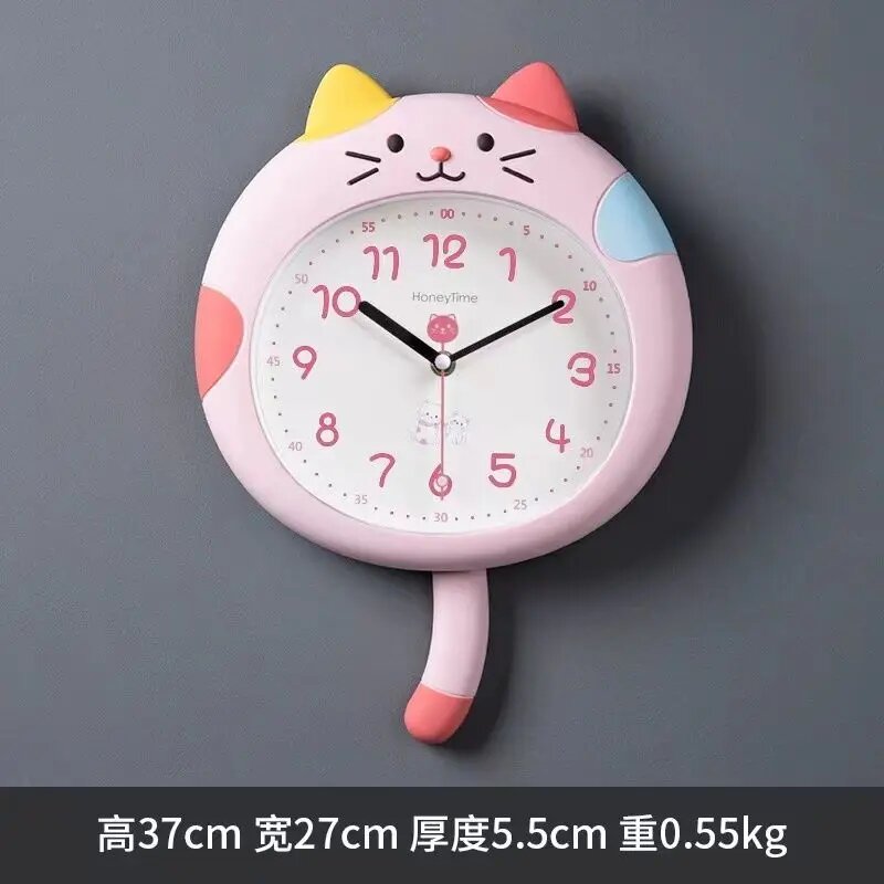 Розовые часы-кот на стену, SKU-1, 37x27 см