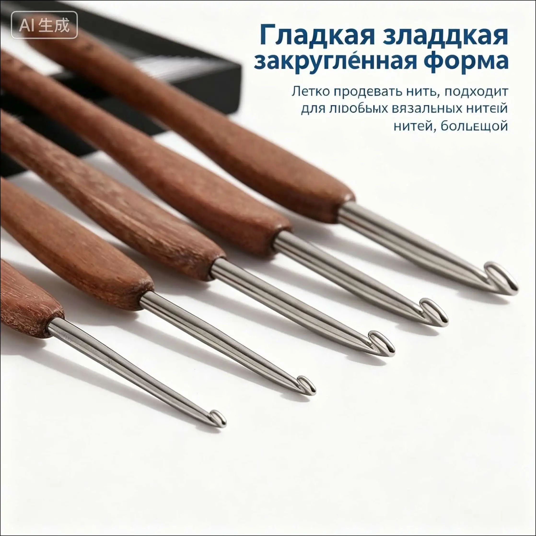Крючок для вязания 2.0 мм с деревянной ручкой из падуба, классический инструмент для рукоделия и творчества