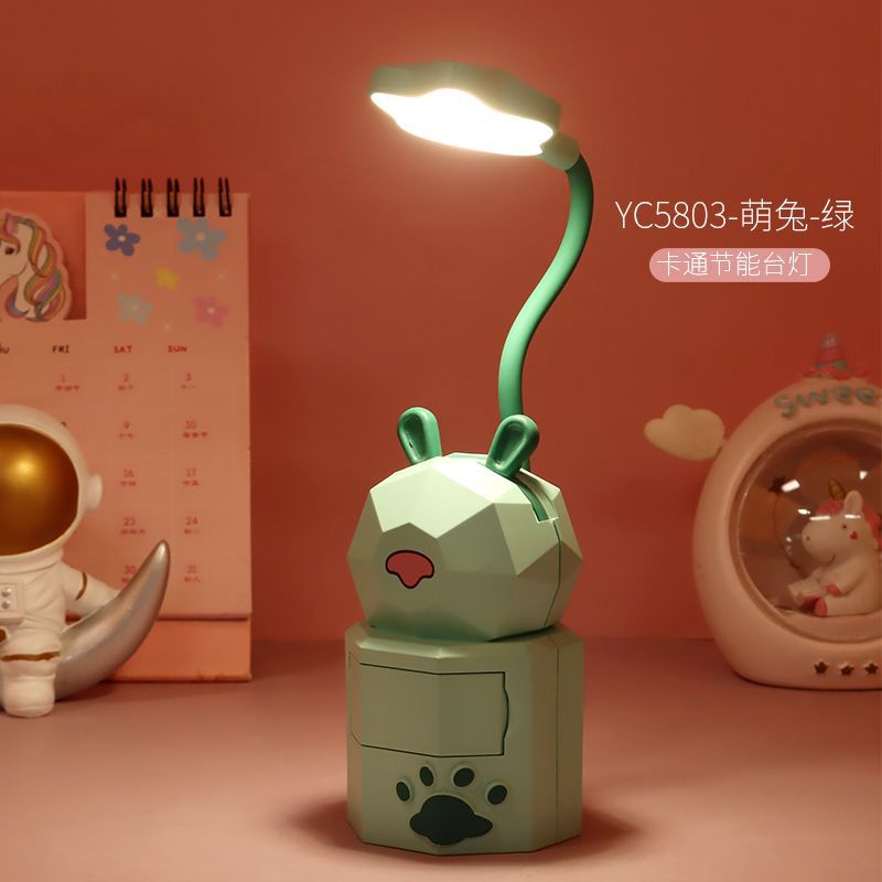 USB-зарядка и сетевая LED-настольная лампа для детей с регулируемым светом - Заяц в зеленом цвете