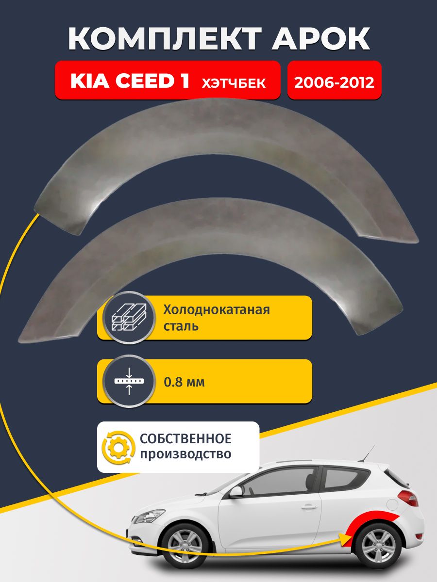 Комплект задних ремонтных арок для автомобиля (2 шт.), Kia Ceed 1 2006-2012 хэтчбек 3 дв (Киа Сид 1). Холоднокатаная сталь 0,8мм.