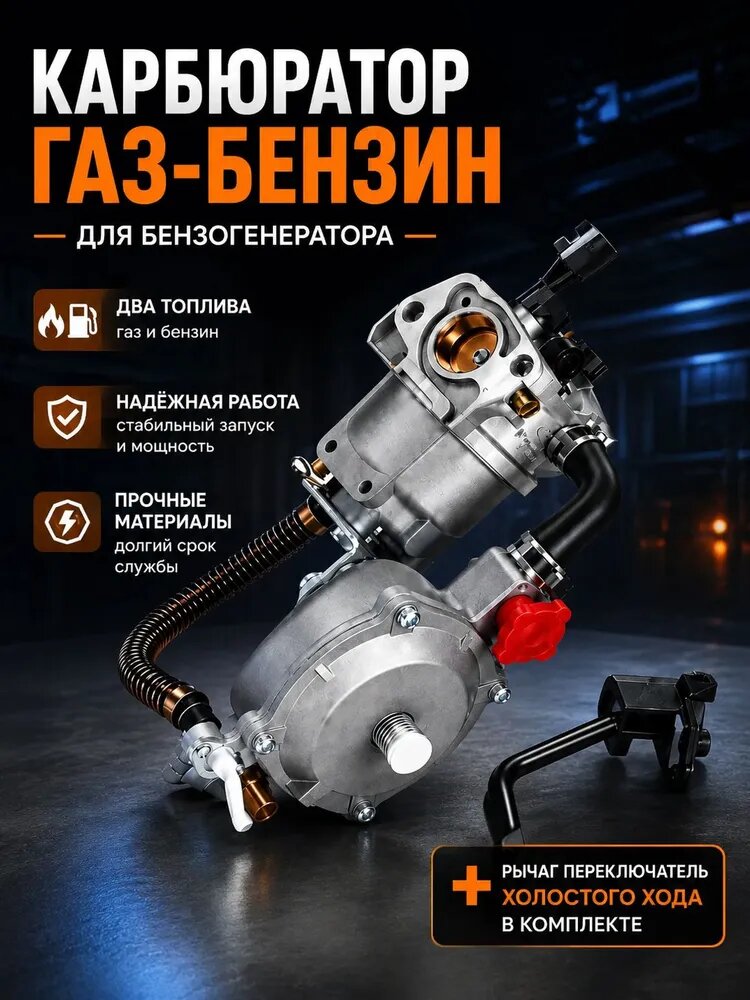 Карбюратор газ бензин для генератора 2.5/2.7/3/3.5 кВт, 168F/170F, 6.57 л. с, газовый карбюратор для бензогенератора под газ, двухтопливная запчасть для ремонта