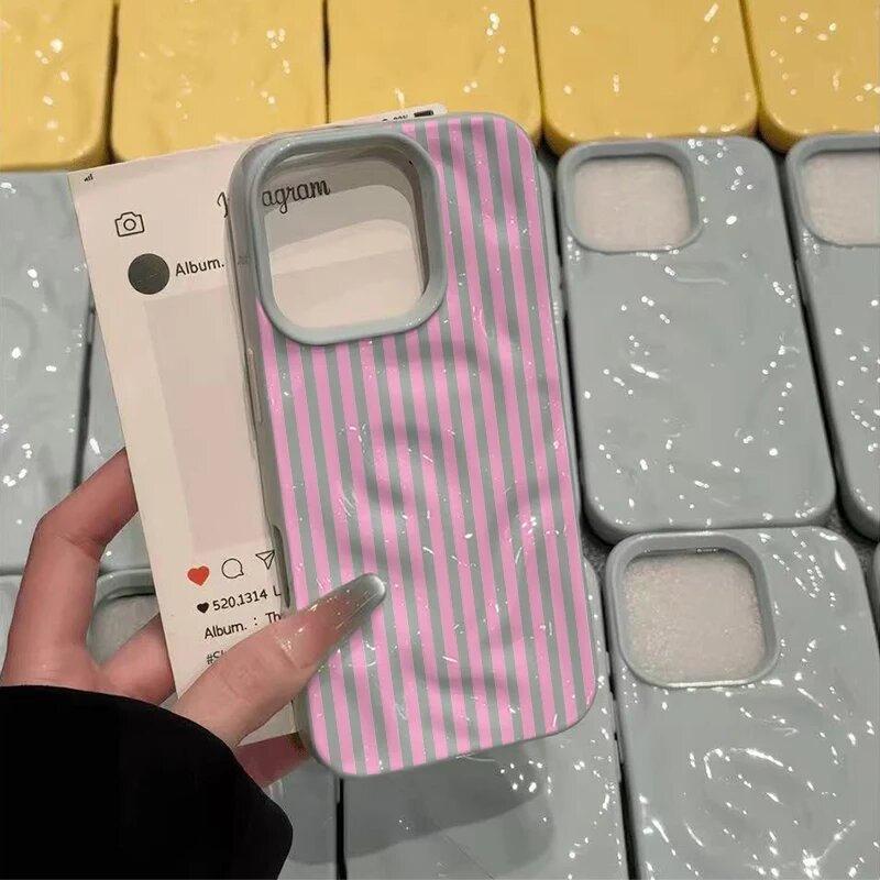 Розово-зеленый чехол в полоску для iPhone 17 Air, незаменимый аксессуар для iPhone 16 Pro Max, 15, 14, 13 Plus, 12, 11, двухслойный чехол-конфетка
