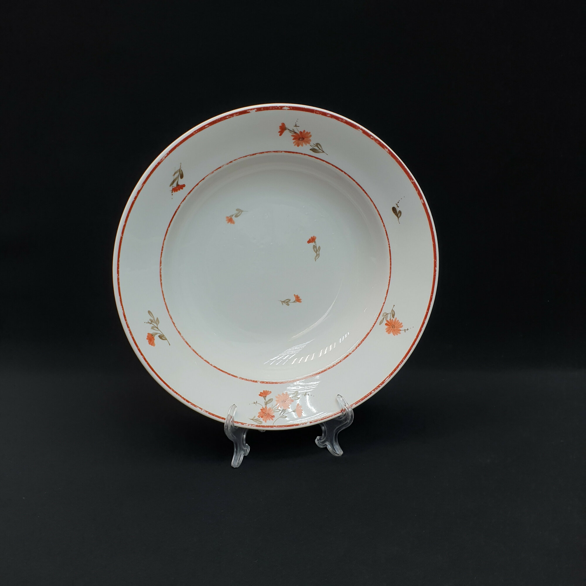 Винтажная суповая тарелка Вербилки до 1954 г, фаянс деколь 23 см, СССР