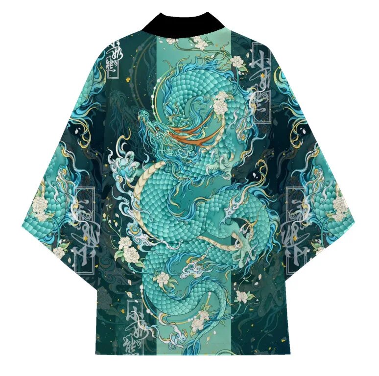 Кимоно кардиган японский зеленый дракон, XXXL, 001