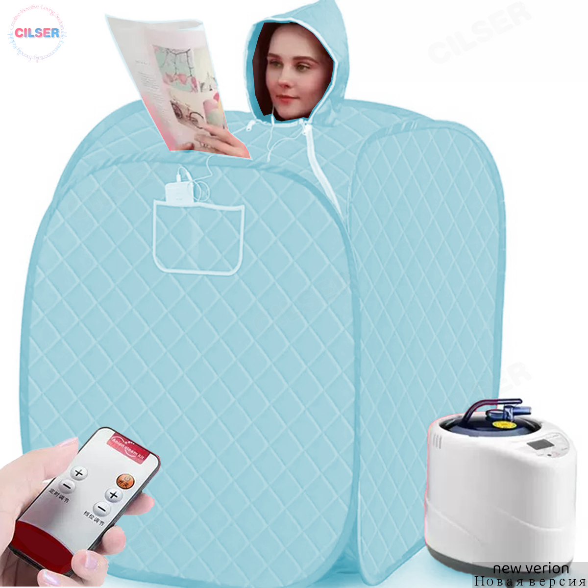 Портативная паровая сауна, портативная, сауна, Пар, Голубой, 85x70x70cm