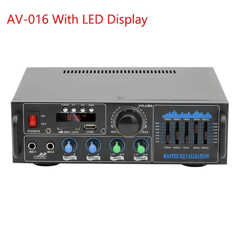 Усилитель звука 2.0 канала для домашнего кинотеатра 160Вт Bluetooth AV-016 with LED, AU Plug