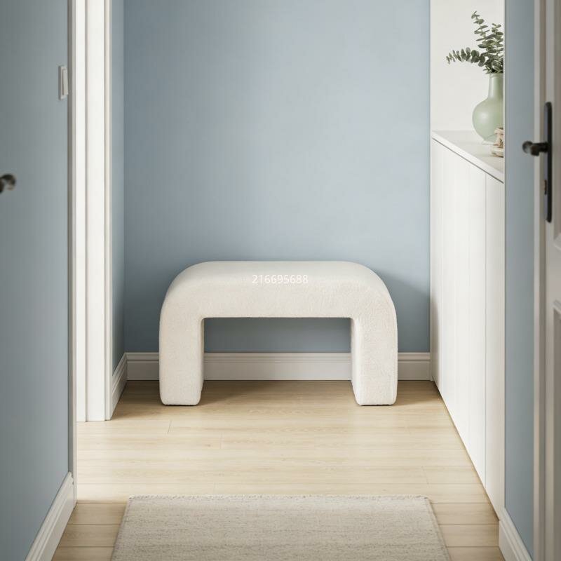 Белая мягкая банкетка для прихожей с сиденьем из искусственной овечьей шерсти, удобная для обуви и примерки одежды