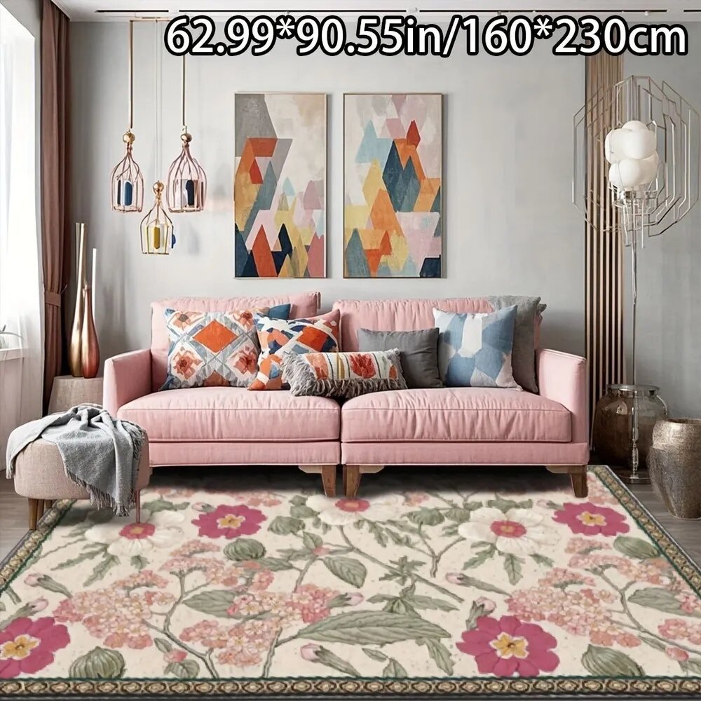 Ковер цветочный 230x160 см розовый, прямоугольный