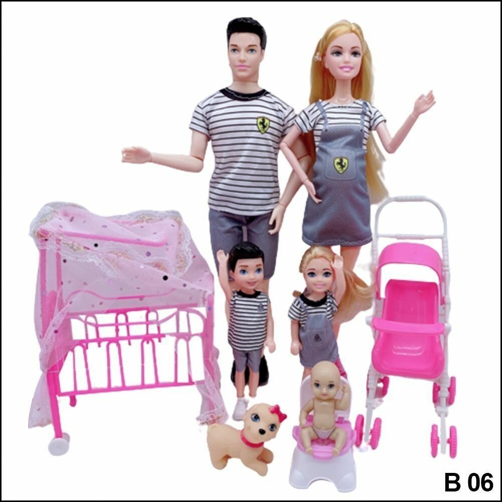 Эксклюзивный набор из 6 кукол для сюжетной игры: будущая мама, папа, младенец, коляска, колыбель и дополнительные аксессуары