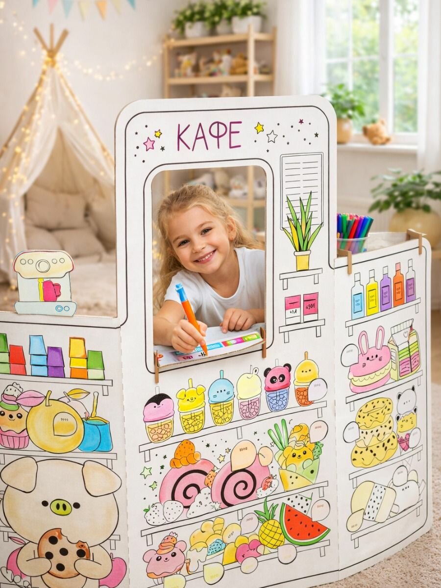 Домик-ширма кафе раскраска, разборный, для дома и детского сада, 1412 х 1145 см