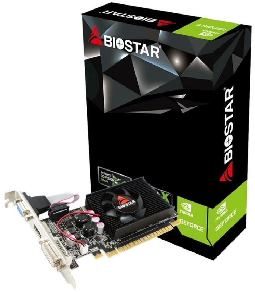 Видеокарта Biostar PCI-E 2,0 G210-1GB, D3 LP NVIDIA GeForce 210, 1Gb, 64bit, DDR3, 589/1333, DVIх1, HDMIх1, CRTх1, Ret low profile (VN2103NHG6)